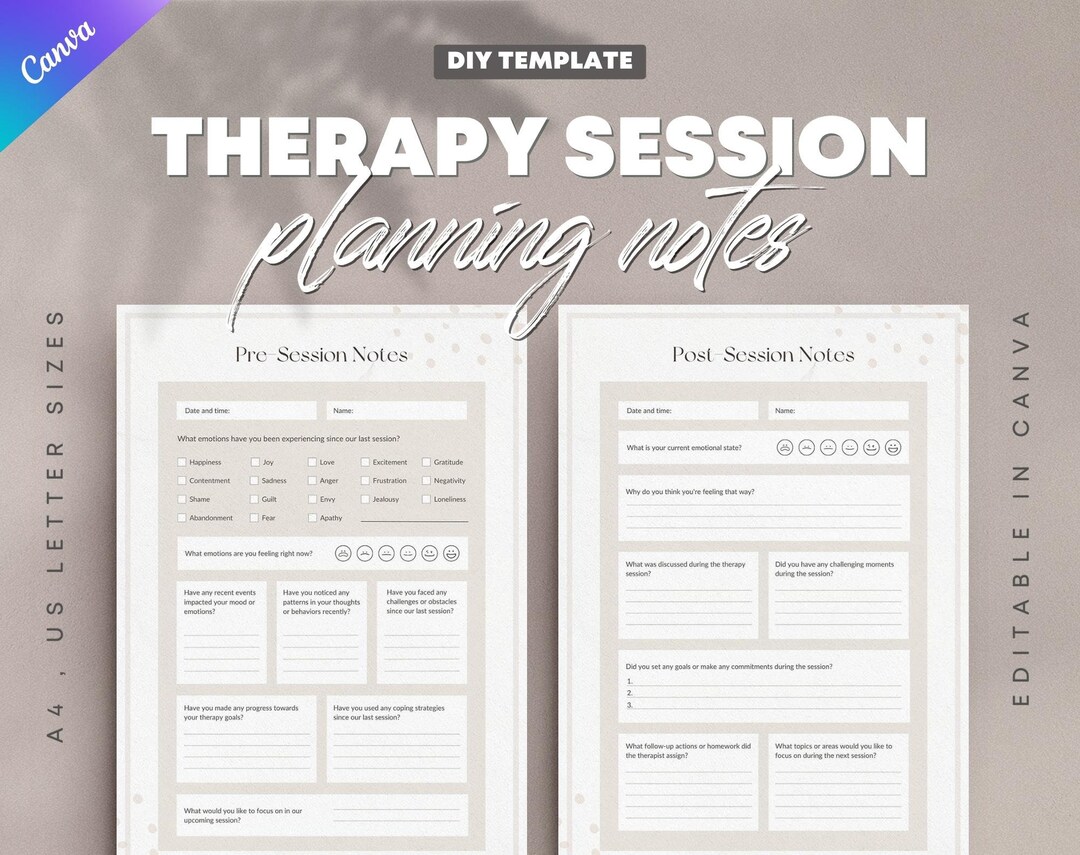 Therapy Session Notes Template: Pre & Post Session Reflection (canva ...
