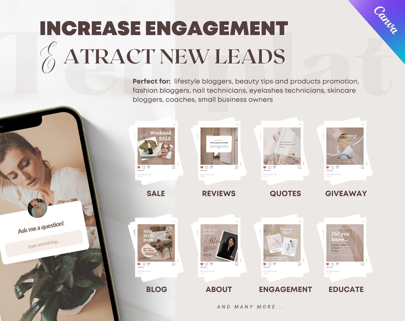3in1 Neutral Engagement Instagram Bundle. Boho Insta Post & Story ...