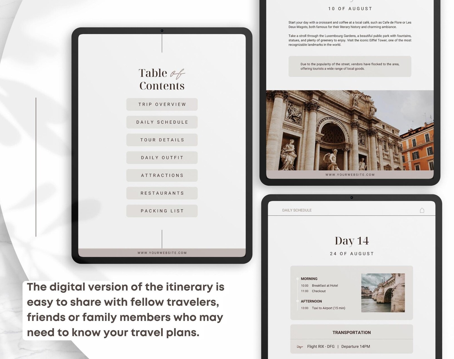 Travel Itinerary Template Tablet Design. Digital Printable Travel ...