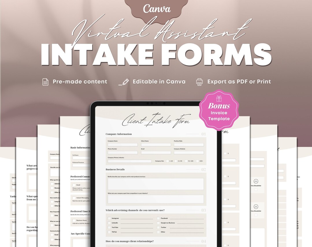 Virtual Assistant Client Intake Form Bundle: Canva Templates (digital ...