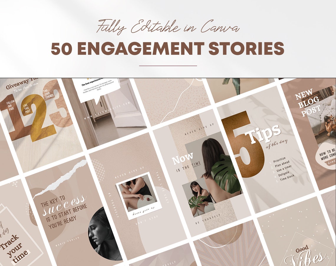 Neutral Instagram Post & Story Template Bundle Canva. Beauty, Fashion ...