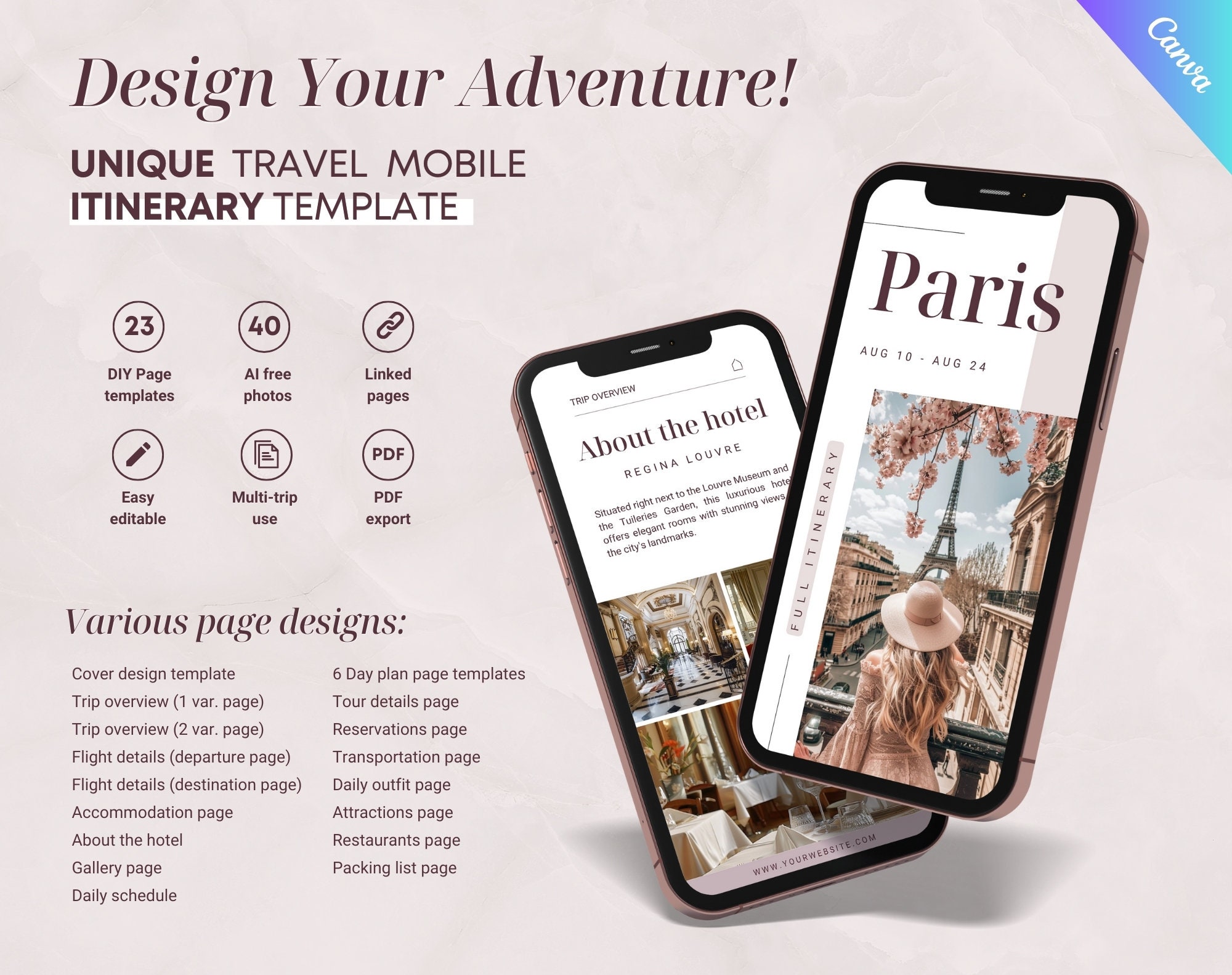 Paris Travel Mobile Itinerary Template Guide. DIY France Vacation ...