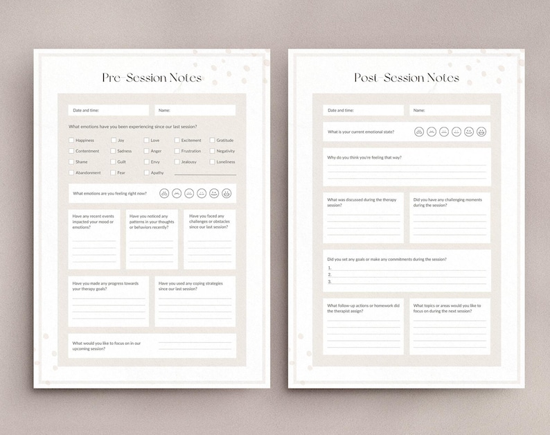 Pre & Post Therapy Session Notes Templates for Reflection - Etsy