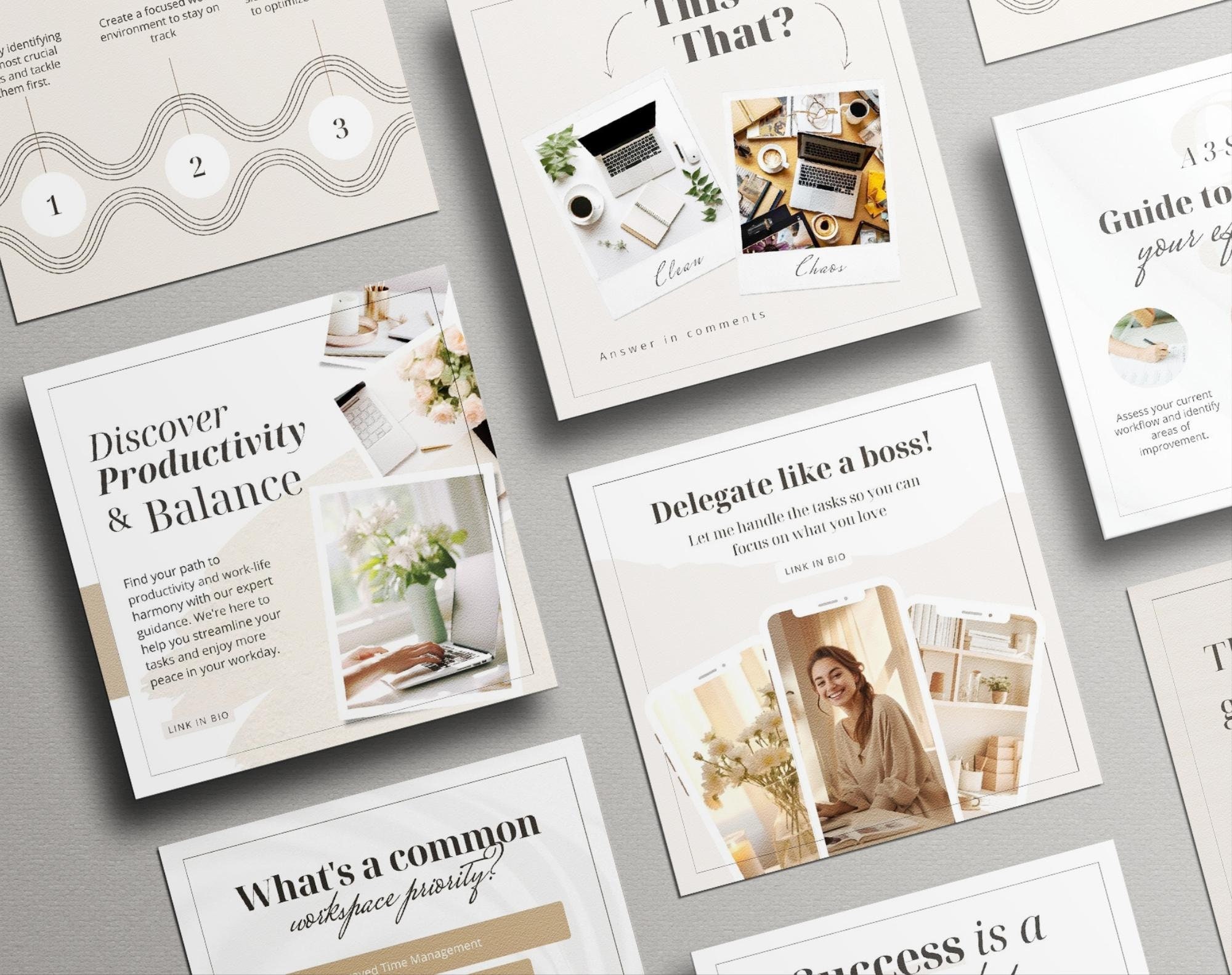 Virtual Assistant Instagram Post Templates: 60 Canva Designs (digital ...