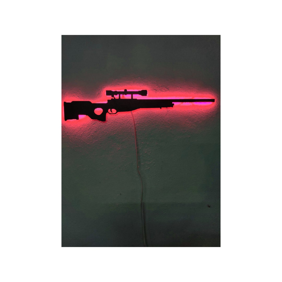 Sniper Awm Awp Gun Wall Art With RGB 16 Color Led, Wood Wall Decor, RGB ...