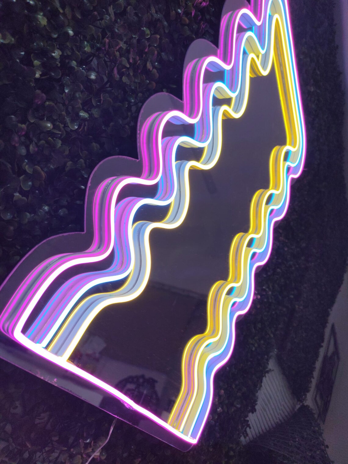 Wavy Neon Mirror, Custom Mirror Led Sign , Mirror Lights Custom Open ...