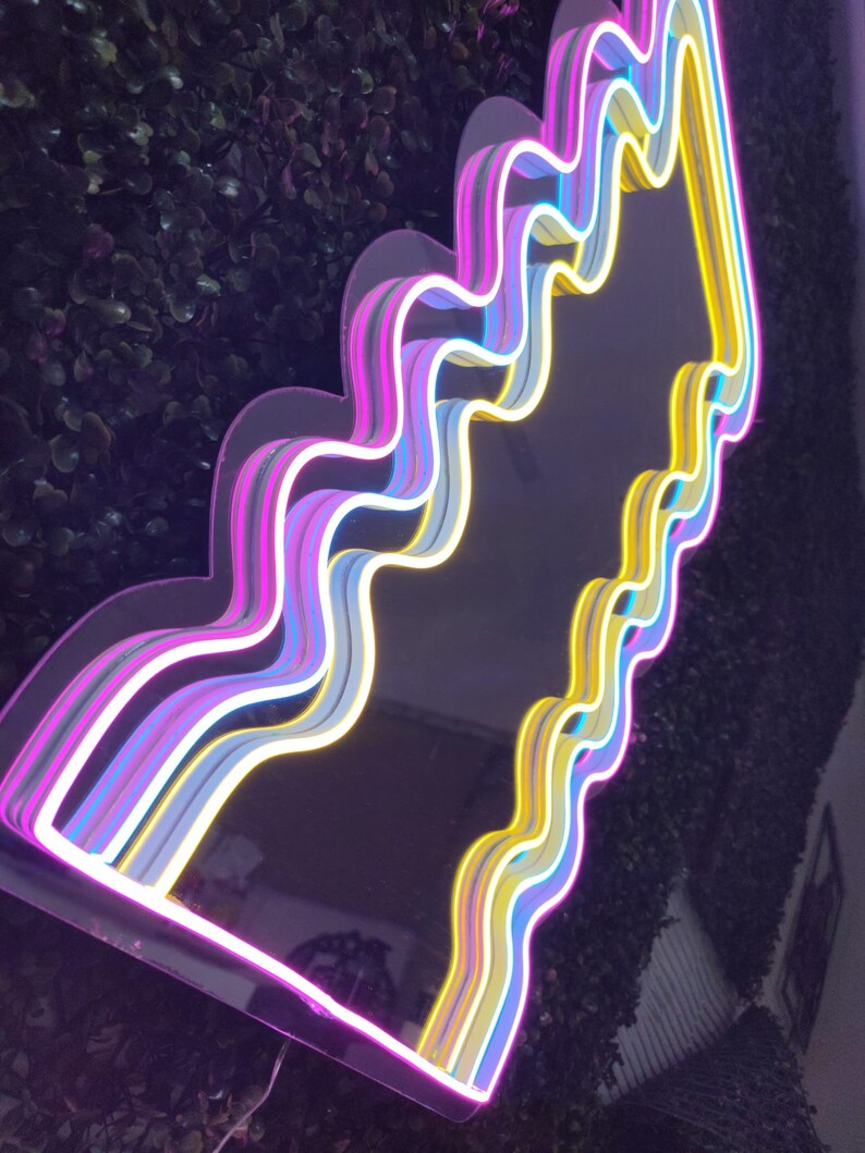 Wavy Neon Mirror, Custom Mirror Led Sign , Mirror Lights Custom Open ...