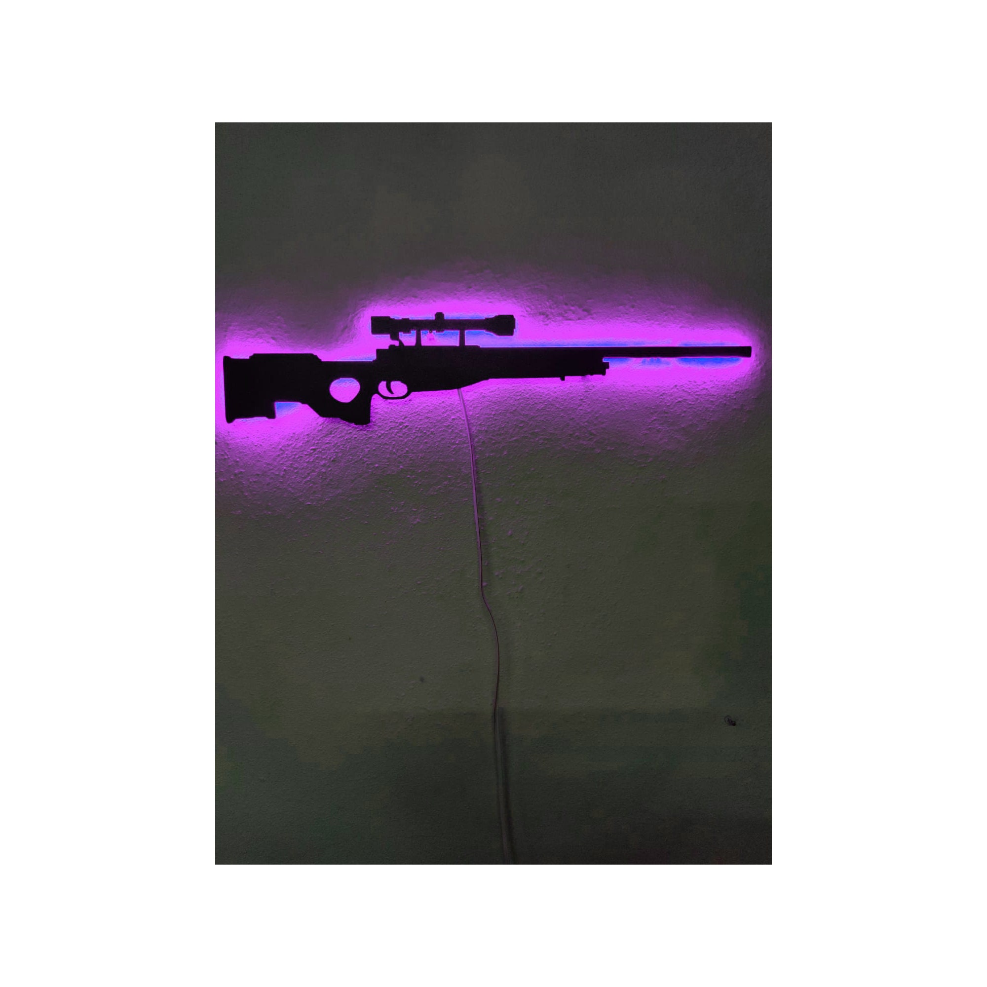 Sniper Awm Awp Gun Wall Art With RGB 16 Color Led, Wood Wall Decor, RGB ...