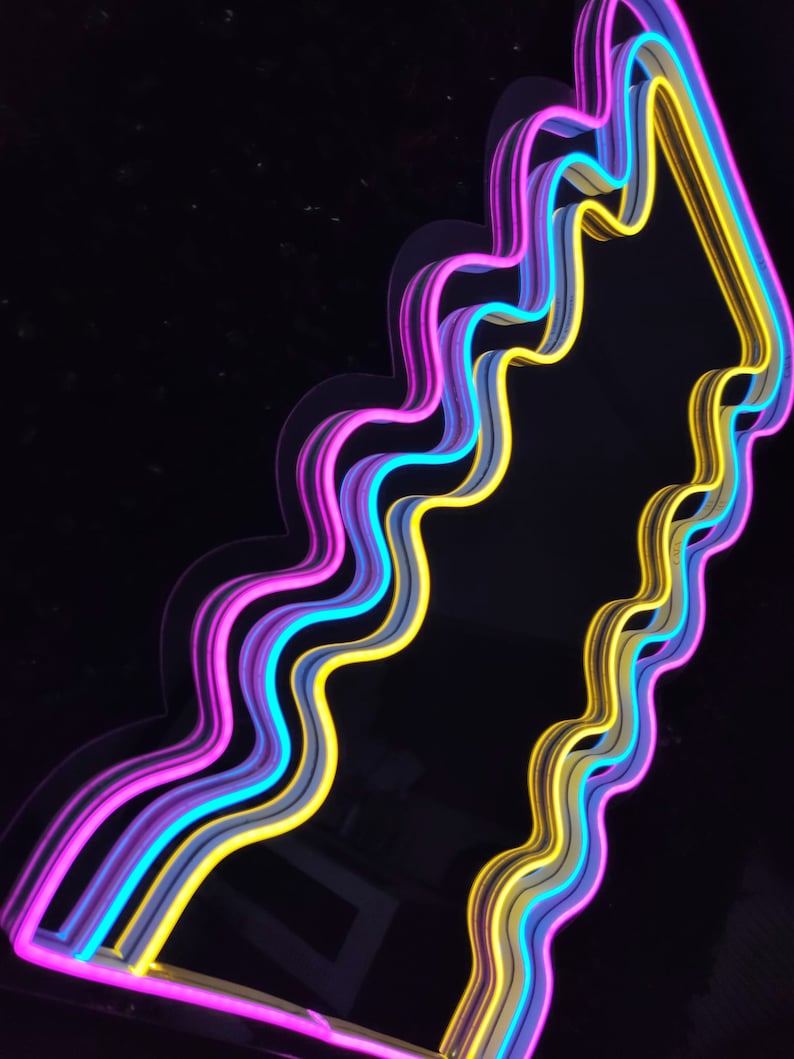 Wavy Neon Mirror, Custom Mirror Led Sign , Mirror Lights Custom Open ...