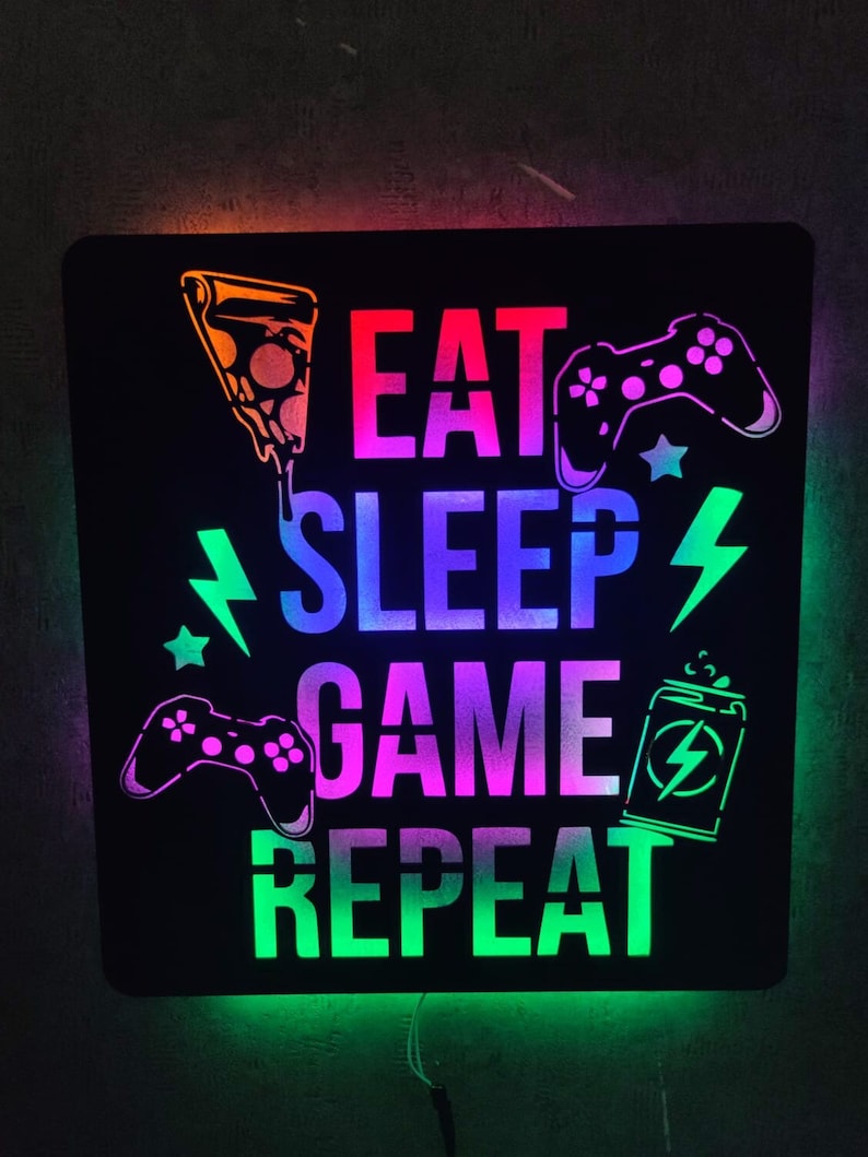Gamer Room Lighted up Wooden Wall Decor Gamer Decor Led Birthday Gifts ...