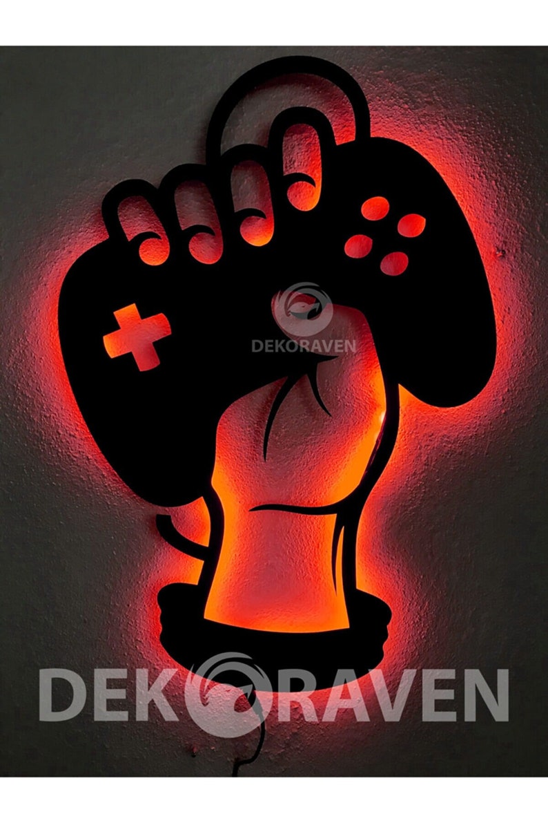 Game Pad Lighted up Wall Art -RGB Led 16 COLORS - REMOTE Control Wooden ...