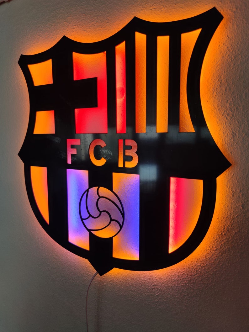 FC Barcelona Led Wall Sign, Barcelona Wood Wall Art, Led Light Wall Art ...