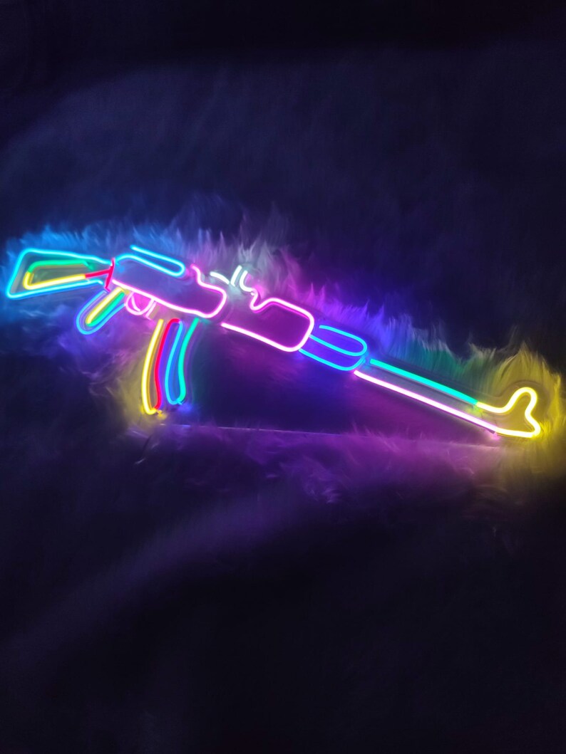 AK-47 Gun Neon LED Light Sign - Cool Gamer Room Decor | Unique LED Wall ...