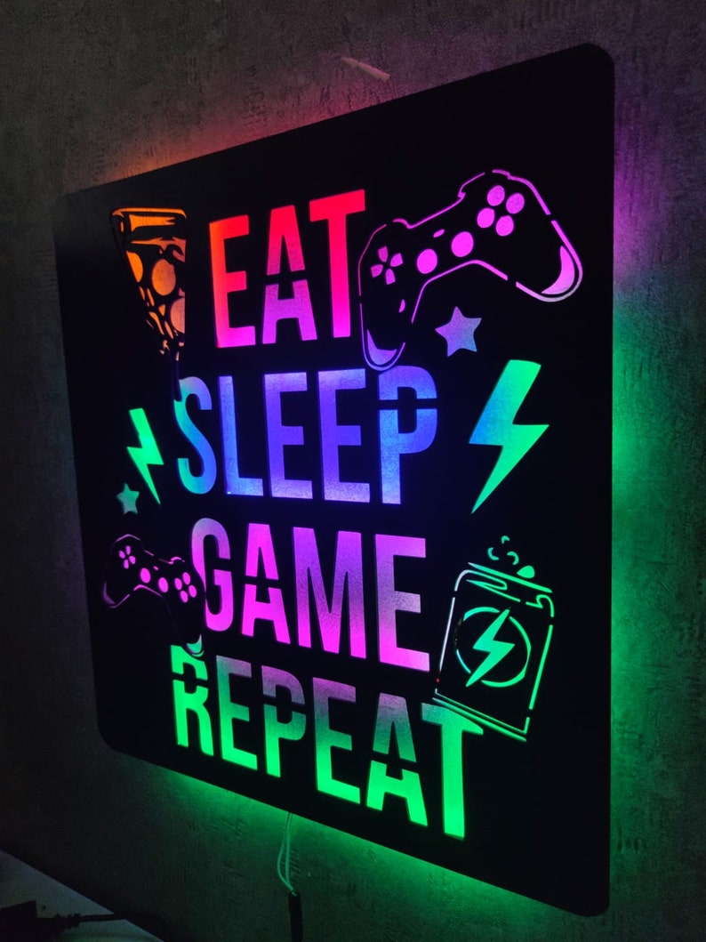 Gamer Room Lighted up Wooden Wall Decor Gamer Decor Led Birthday Gifts ...