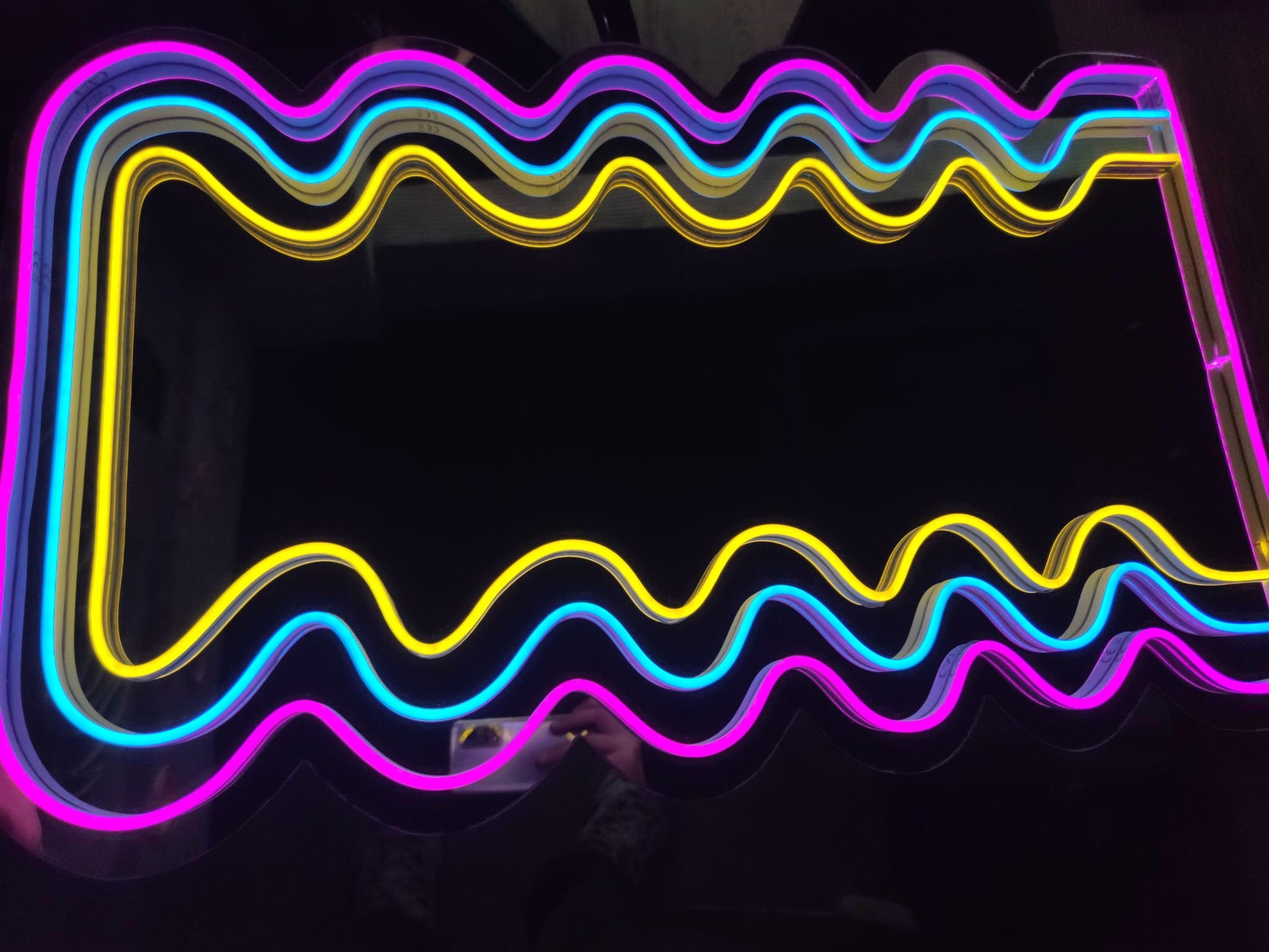 Wavy Neon Mirror, Custom Mirror Led Sign , Mirror Lights Custom Open ...