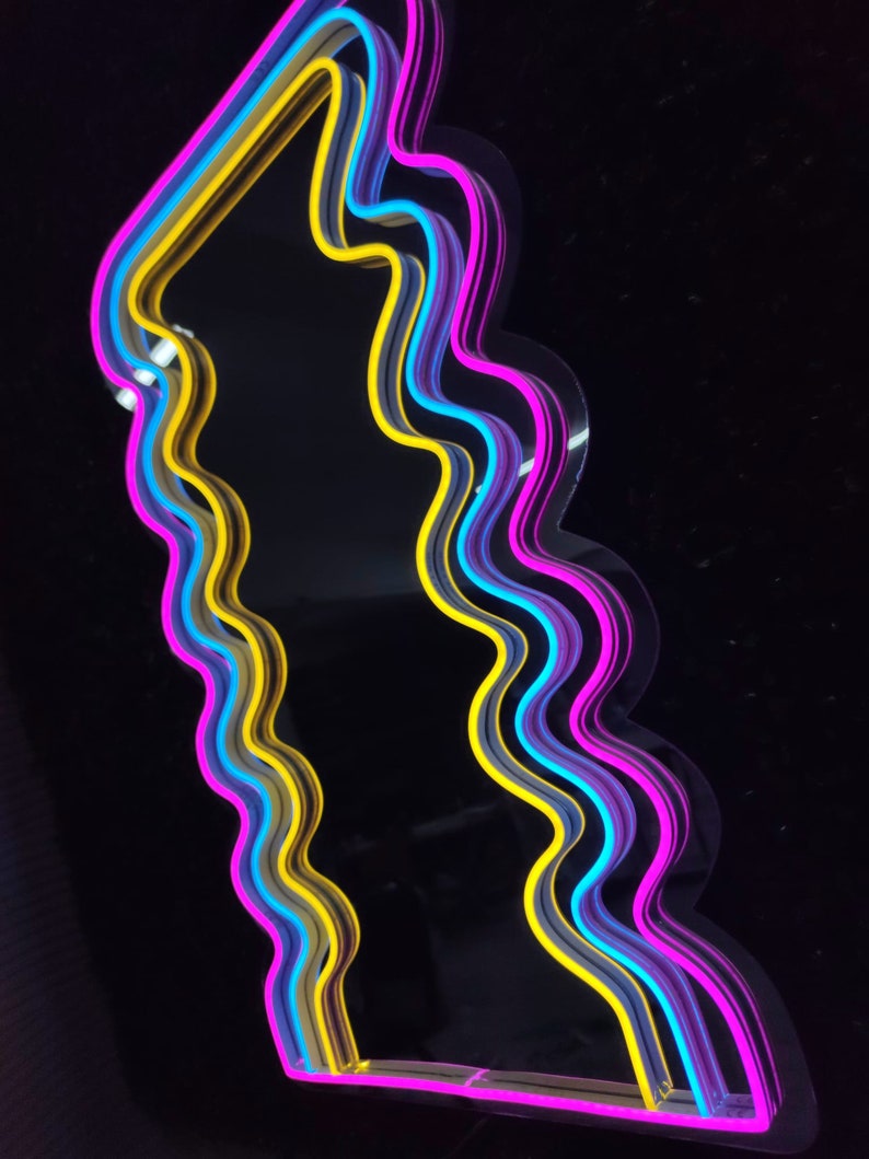 Wavy Neon Mirror, Custom Mirror Led Sign , Mirror Lights Custom Open ...