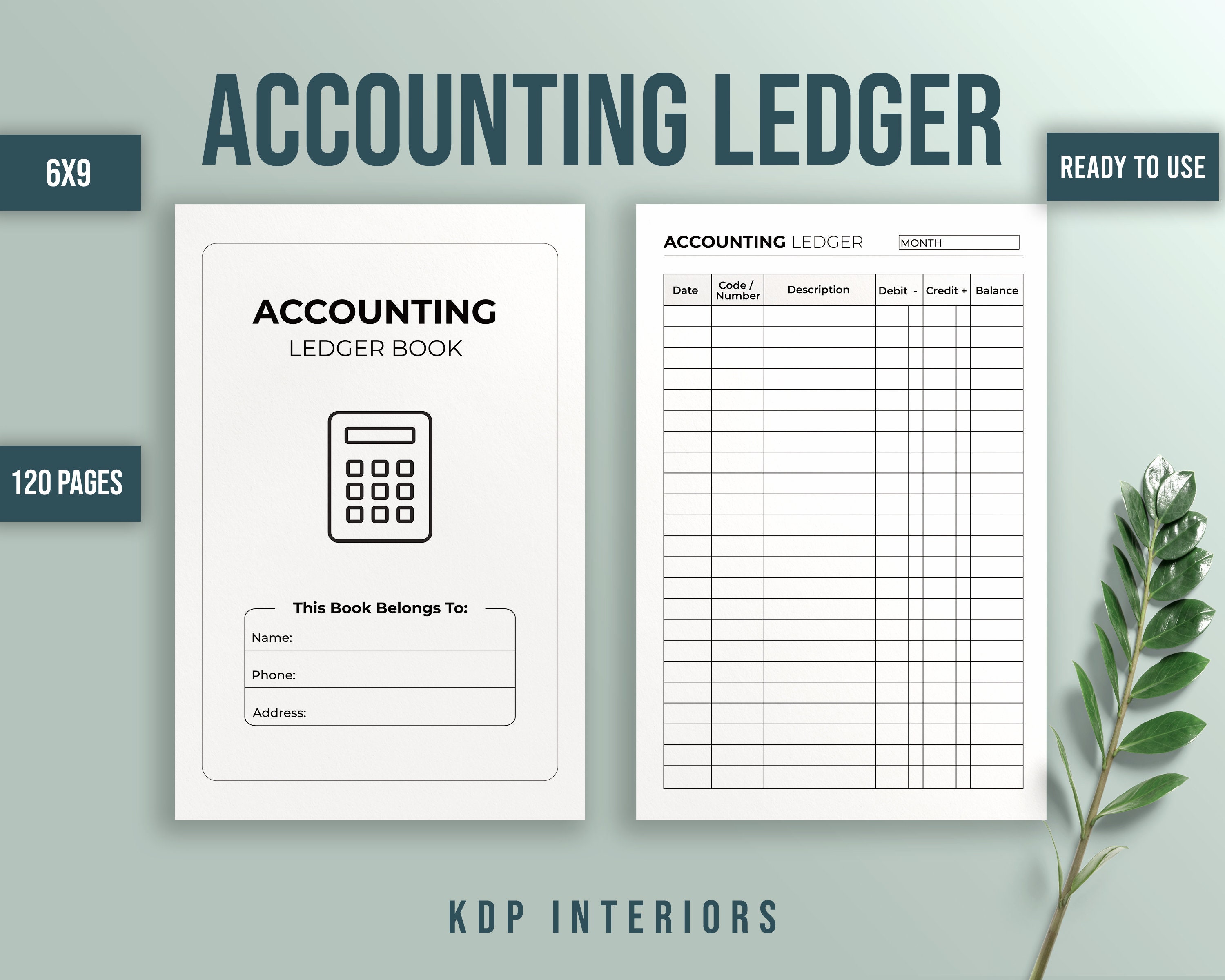 Accounting Ledger Book 120 Pages 6x9 Inches Ready to Upload PDF KDP ...