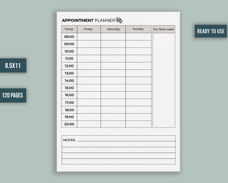 Appointment Planner Printable Template Ready to Upload PDF Commercial ...