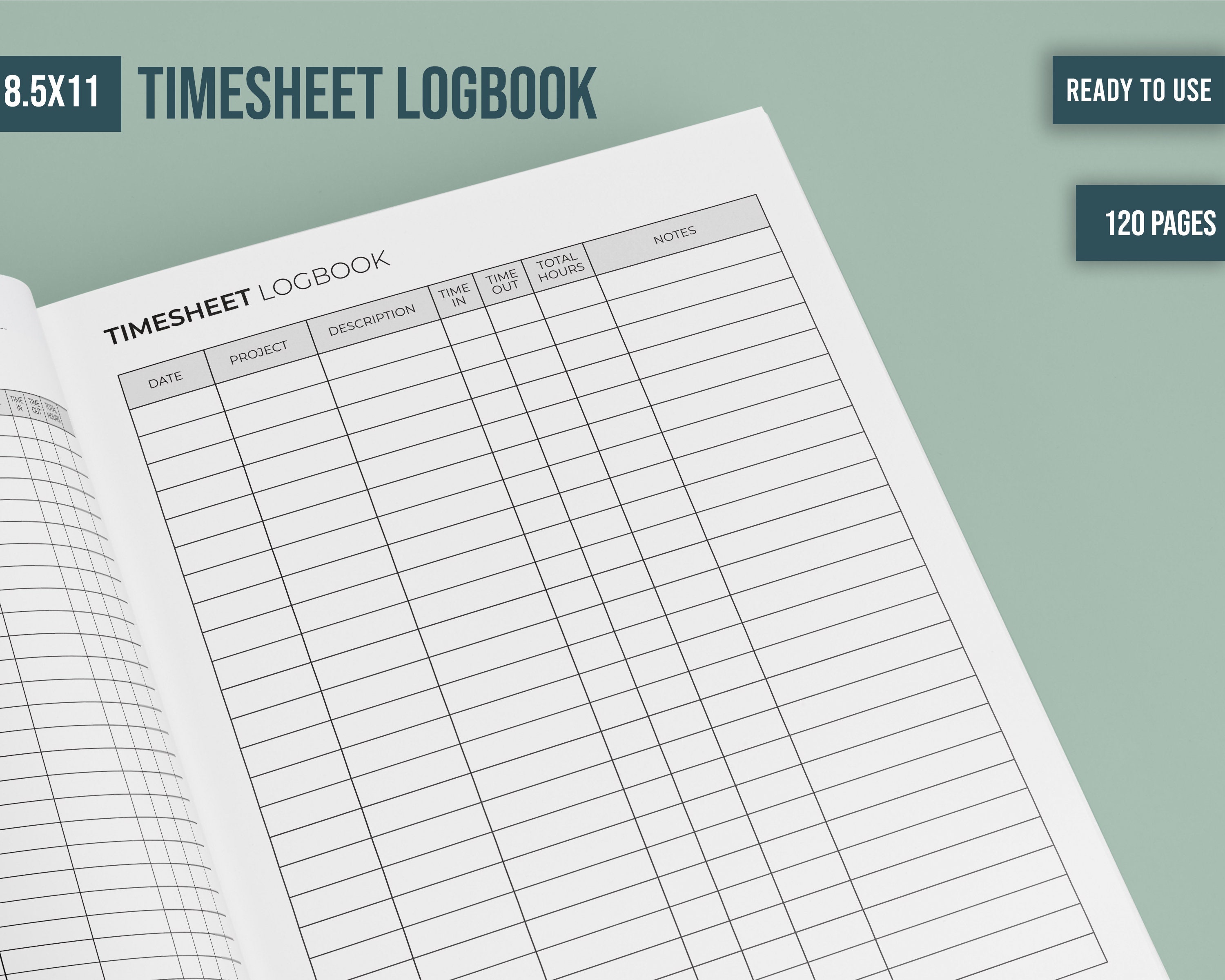 Timesheet Logbook 120 Pages 8.5X11 Inches Ready to Upload PDF ...