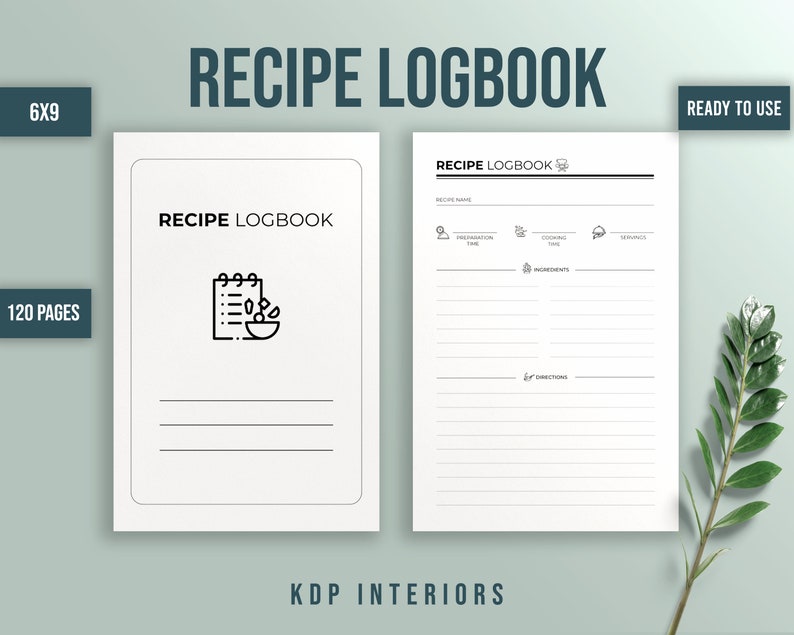 Recipe Log Book KDP Interior Commercial Use Ready to Upload PDF KDP ...