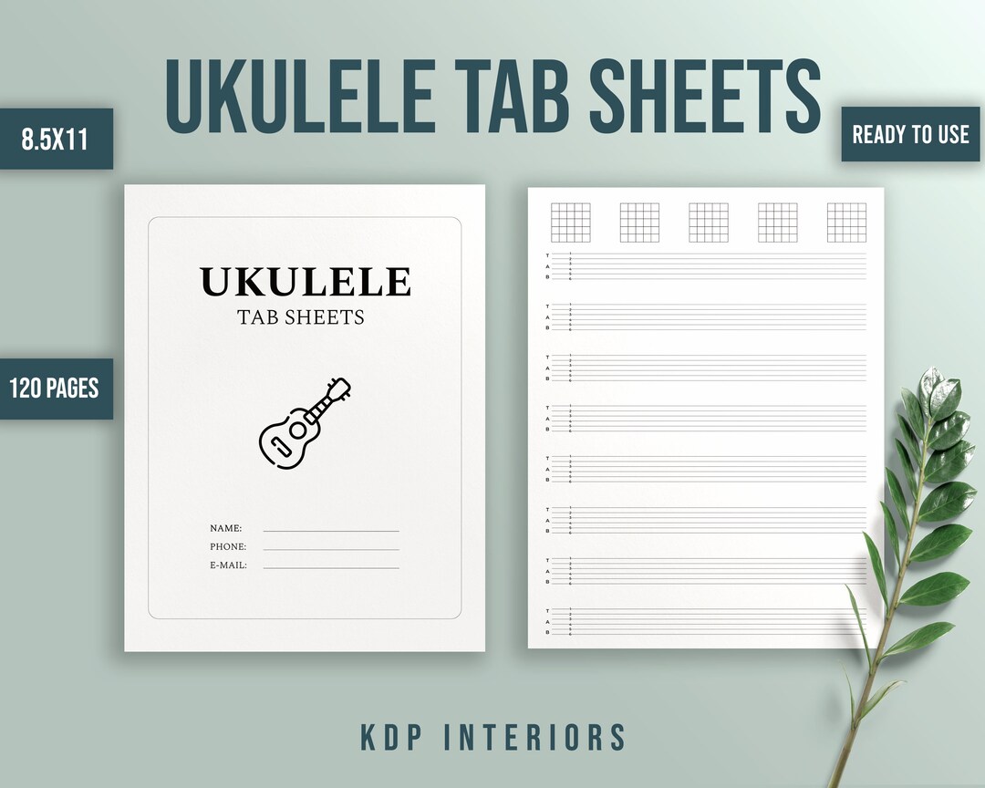 Ukulele Tab Sheets 8.5x11 Inches 120 Pages KDP Interiors Template Low ...