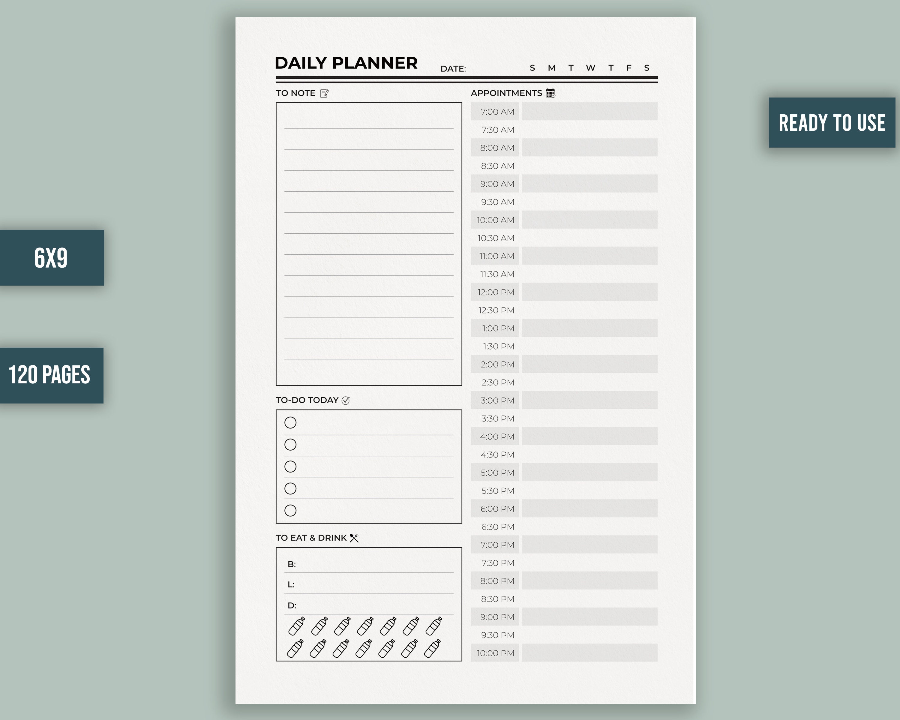 Daily Planner KDP Interior 6x9 Inches 120 Pages Ready to Upload PDF ...