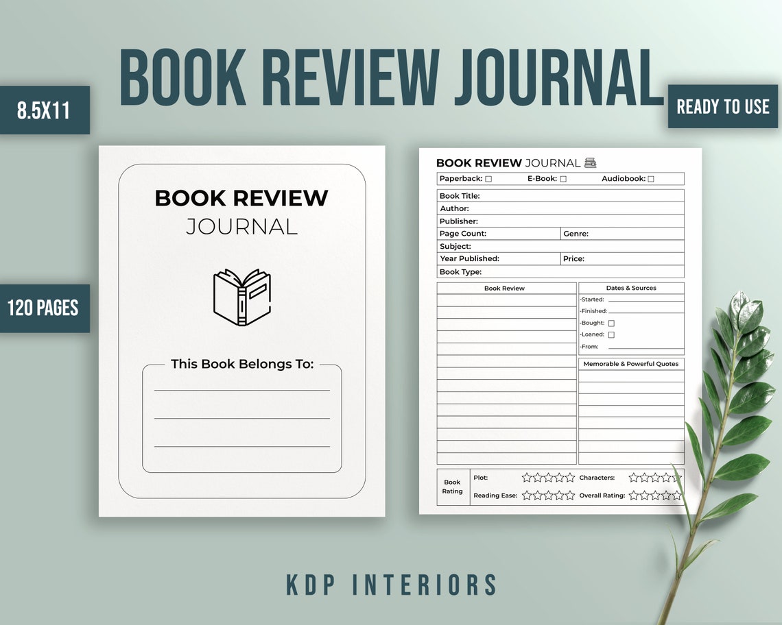 Book Review Journal KDP Interiors 120 Pages 8.5x11 Inches Ready to ...