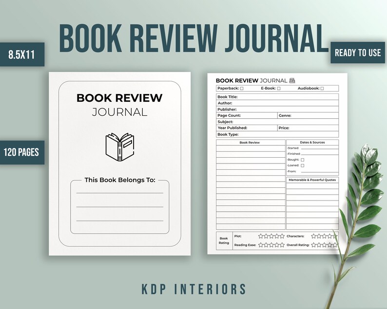 Book Review Journal KDP Interiors 120 Pages 8.5x11 Inches Ready to ...