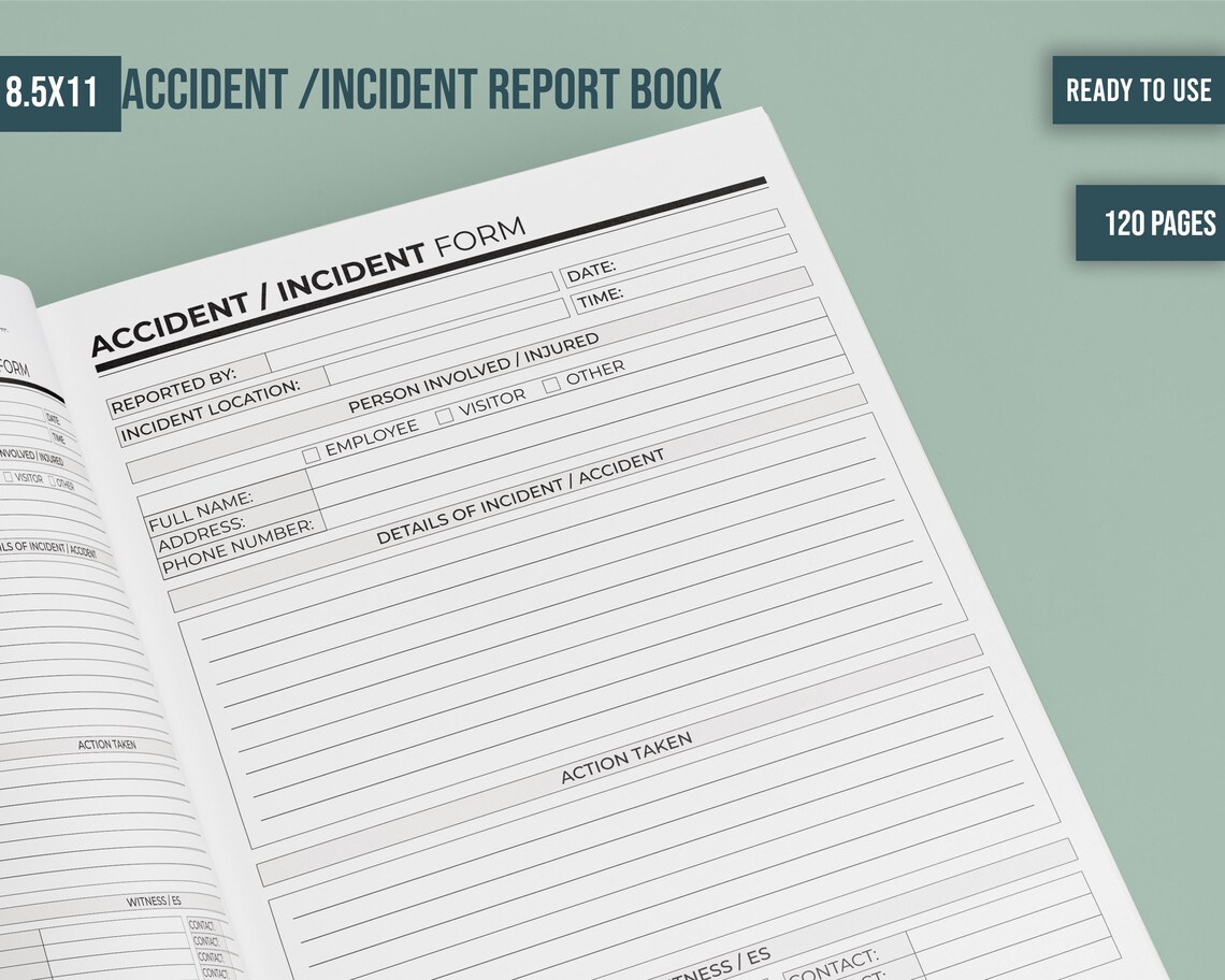 Accident Incident Report Book 120 Pages 8.5X11 Inches Ready to - Etsy