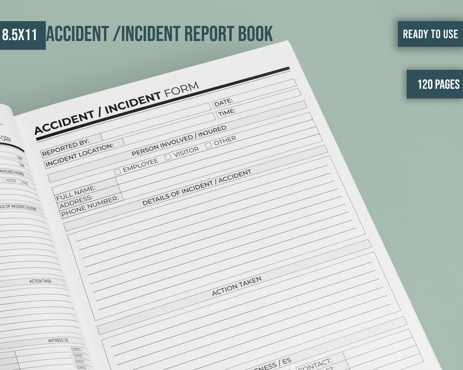 Accident Incident Report Book 120 Pages 8.5X11 Inches Ready to Upload ...