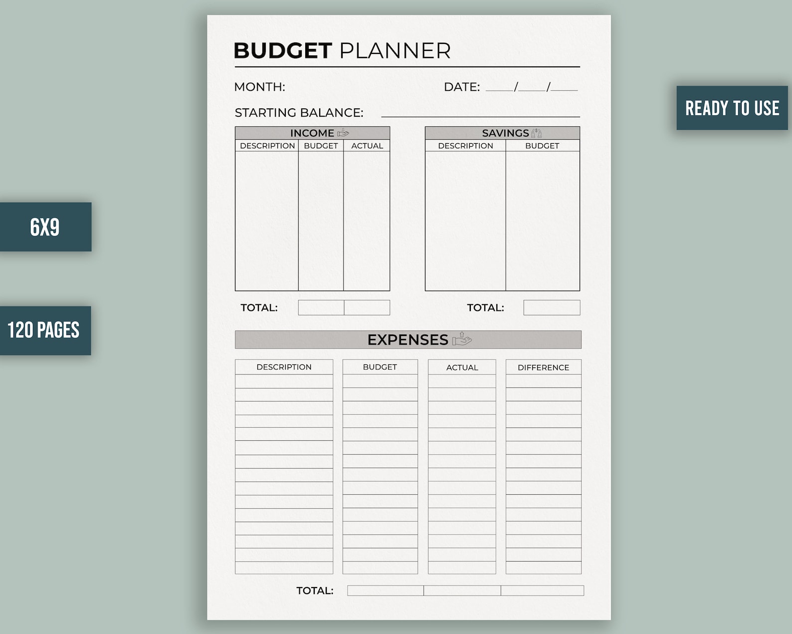 Budget Planner KDP Interior 6x9 Inches Commercial Use Ready to Upload ...