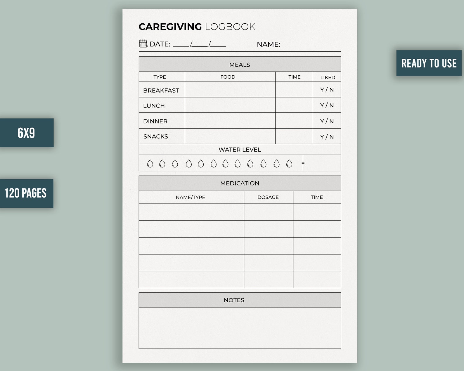 Caregiver Logbook Printable Template Ready to Upload PDF Commercial Use ...