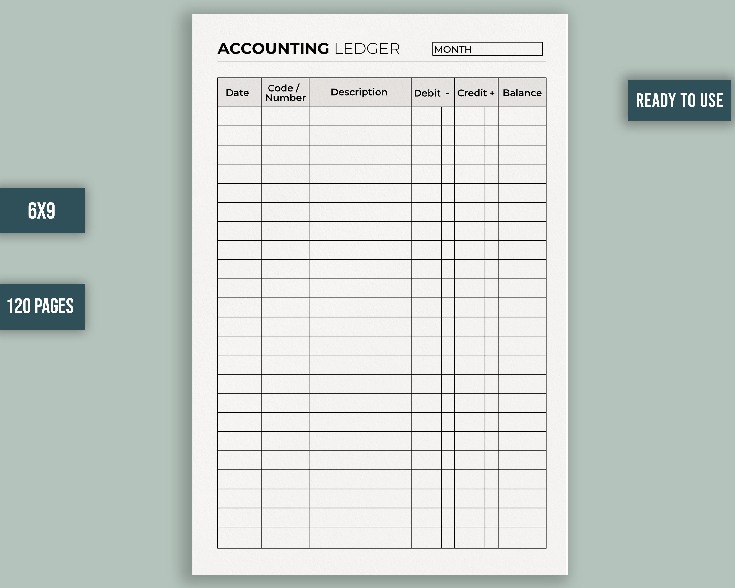 Accounting Ledger Book 120 Pages 6x9 Inches Ready to Upload PDF KDP ...