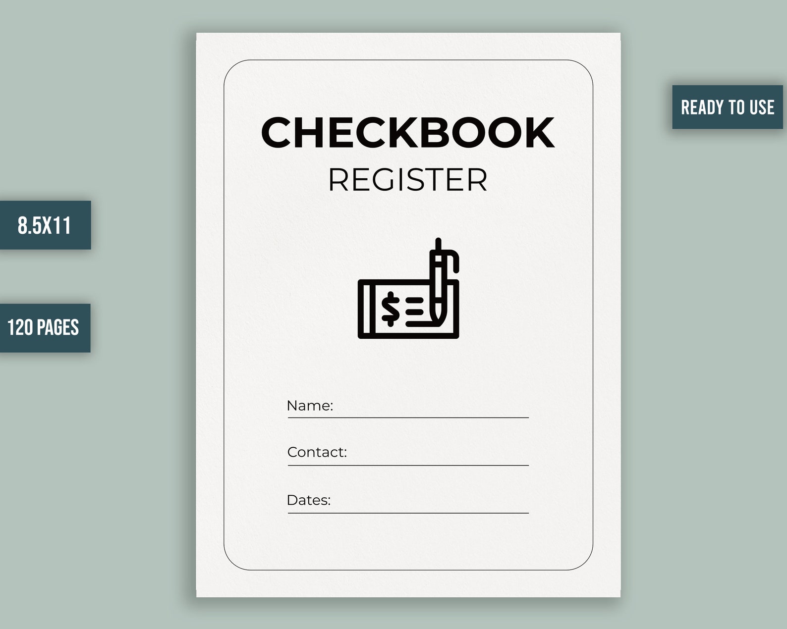 Checkbook Register Transaction Register 8.5X11 Inches 120 Pages Ready ...