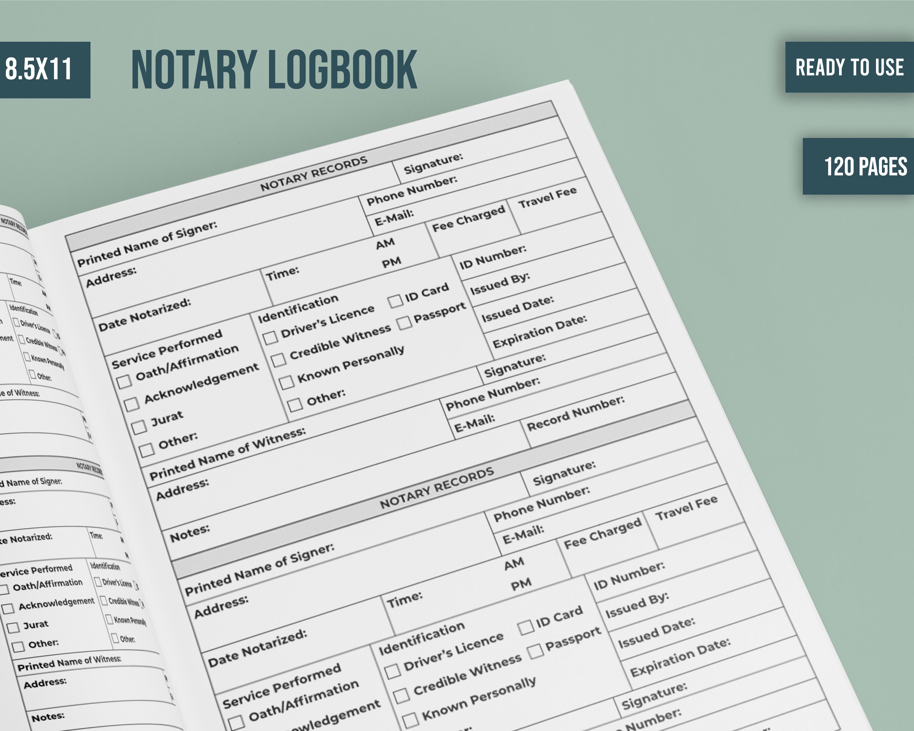 Notary Logbook 8.5x11 Inches 120 Pages KDP Interiors Template - Etsy