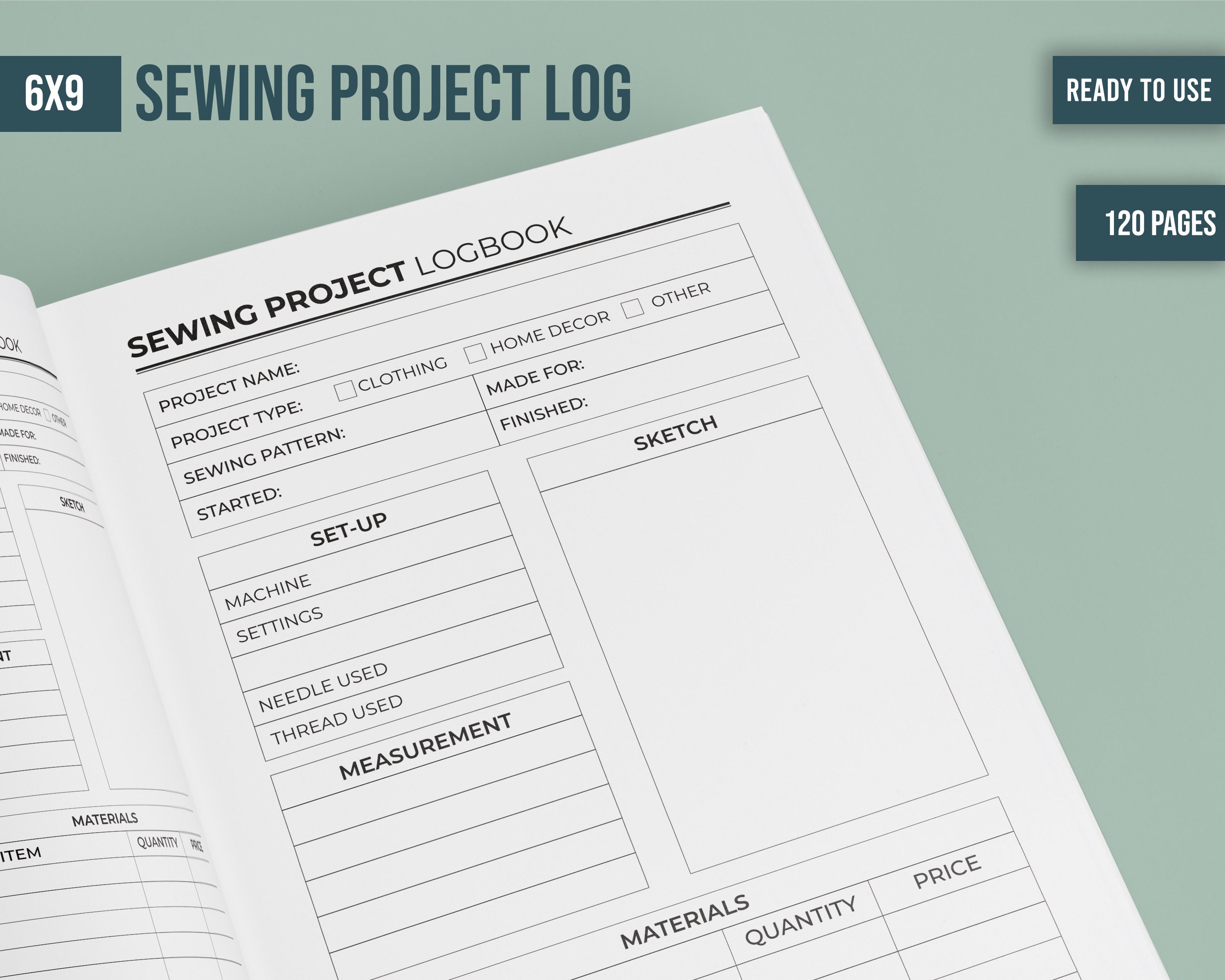 Sewing Log Book 6X9 Inches Ready to Upload PDF Commercial Use KDP ...