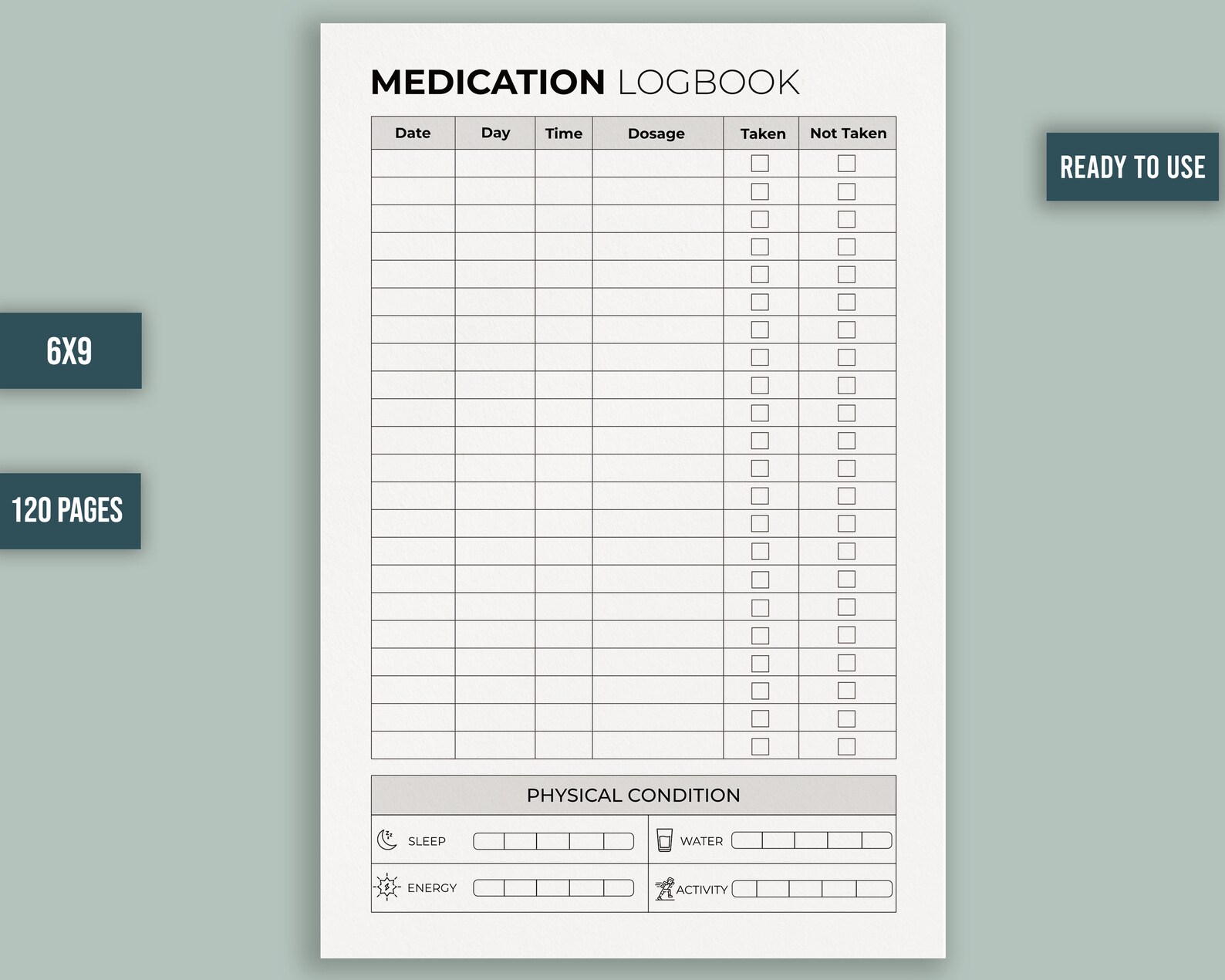 Medication Log Book KDP Interior Template Low Content Design 6x9 Inches ...