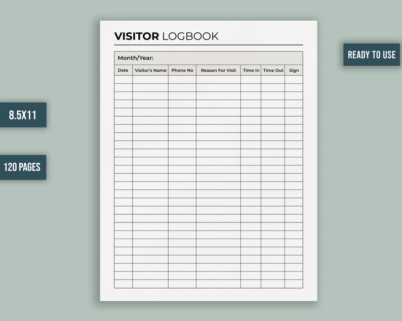 Visitor Logbook 8.5x11 Inches 120 Pages KDP Interiors Template Low ...