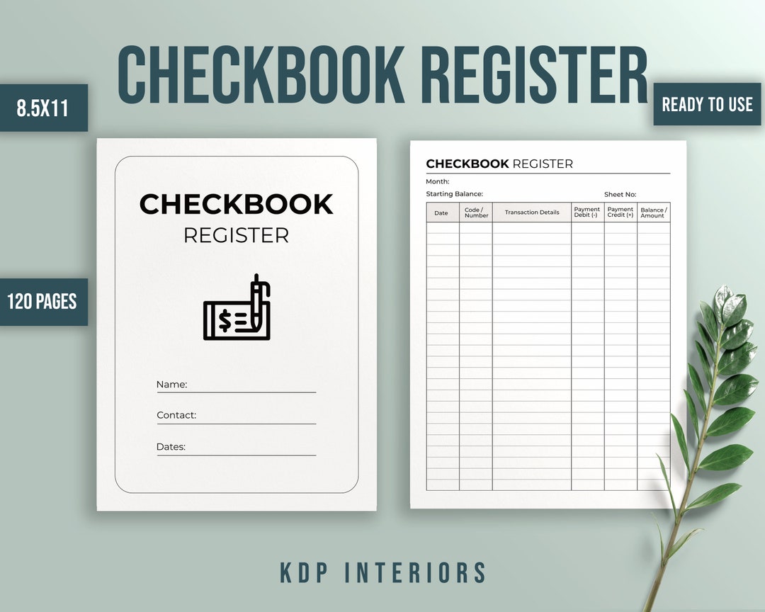 Checkbook Register Transaction Register 8.5X11 Inches 120 Pages Ready ...