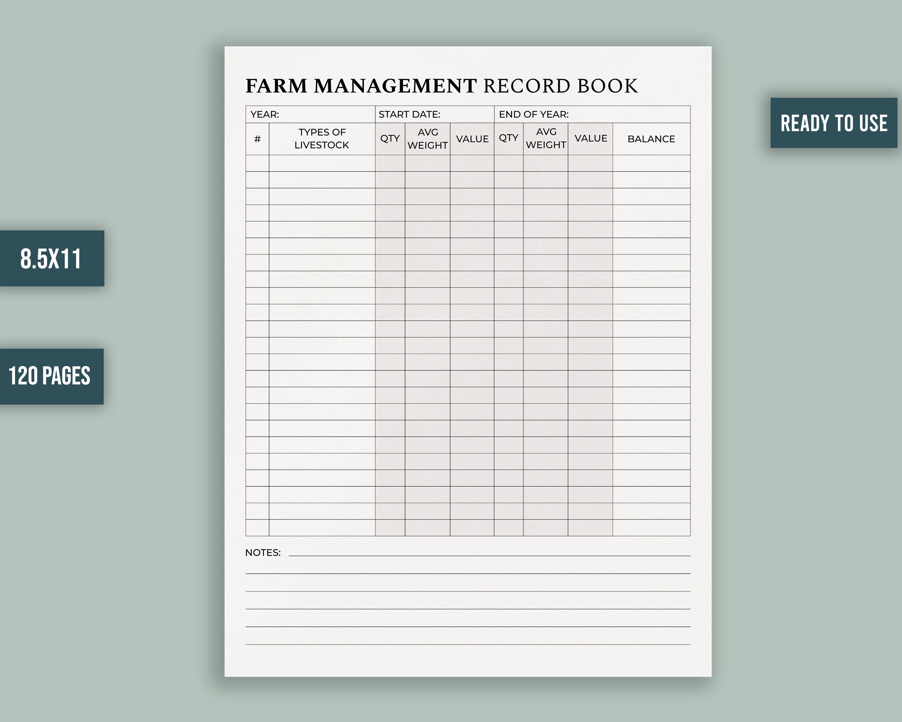 Farm Management Record Book 8.5x11 Inches 120 Pages Ready to Upload PDF ...