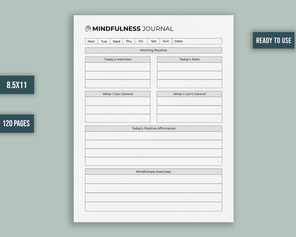 Mindfulness Journal 8.5x11inches KDP Template 120pages KDP Interior ...