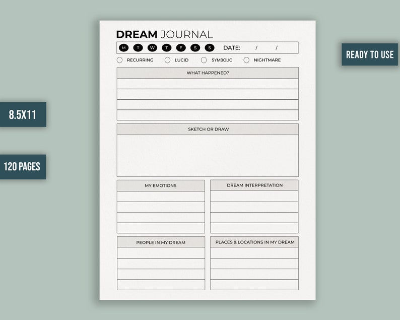 Dream Journal 8.5x11 Inches 120 Pages KDP Interiors Template Low ...