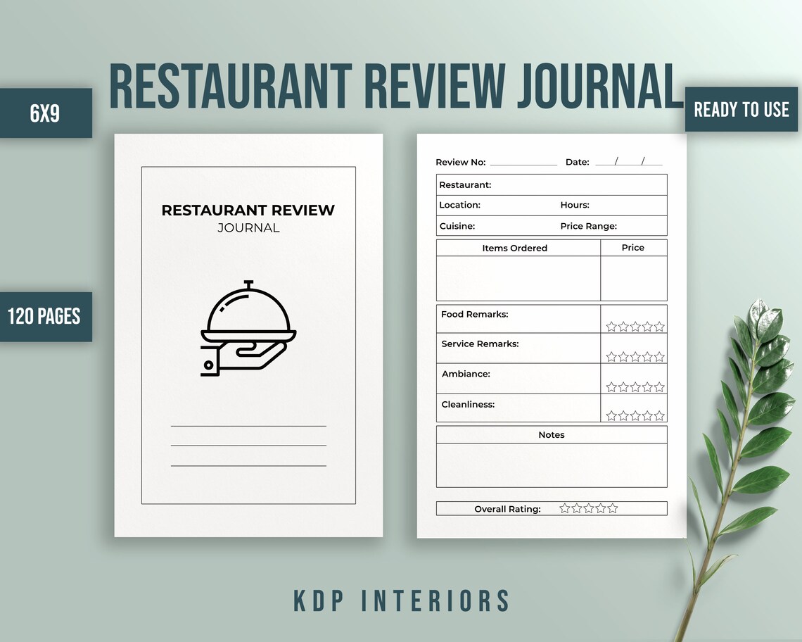 Restaurant Review Journal 6x9inches Ready to Upload PDF Commercial Use ...