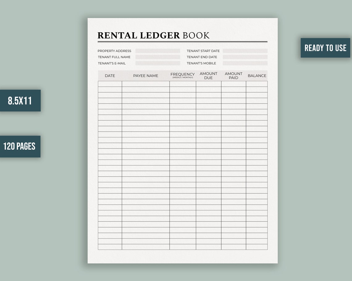 Rental Ledger Book 120 Pages 8.5x11 Inches Ready to Upload PDF KDP ...