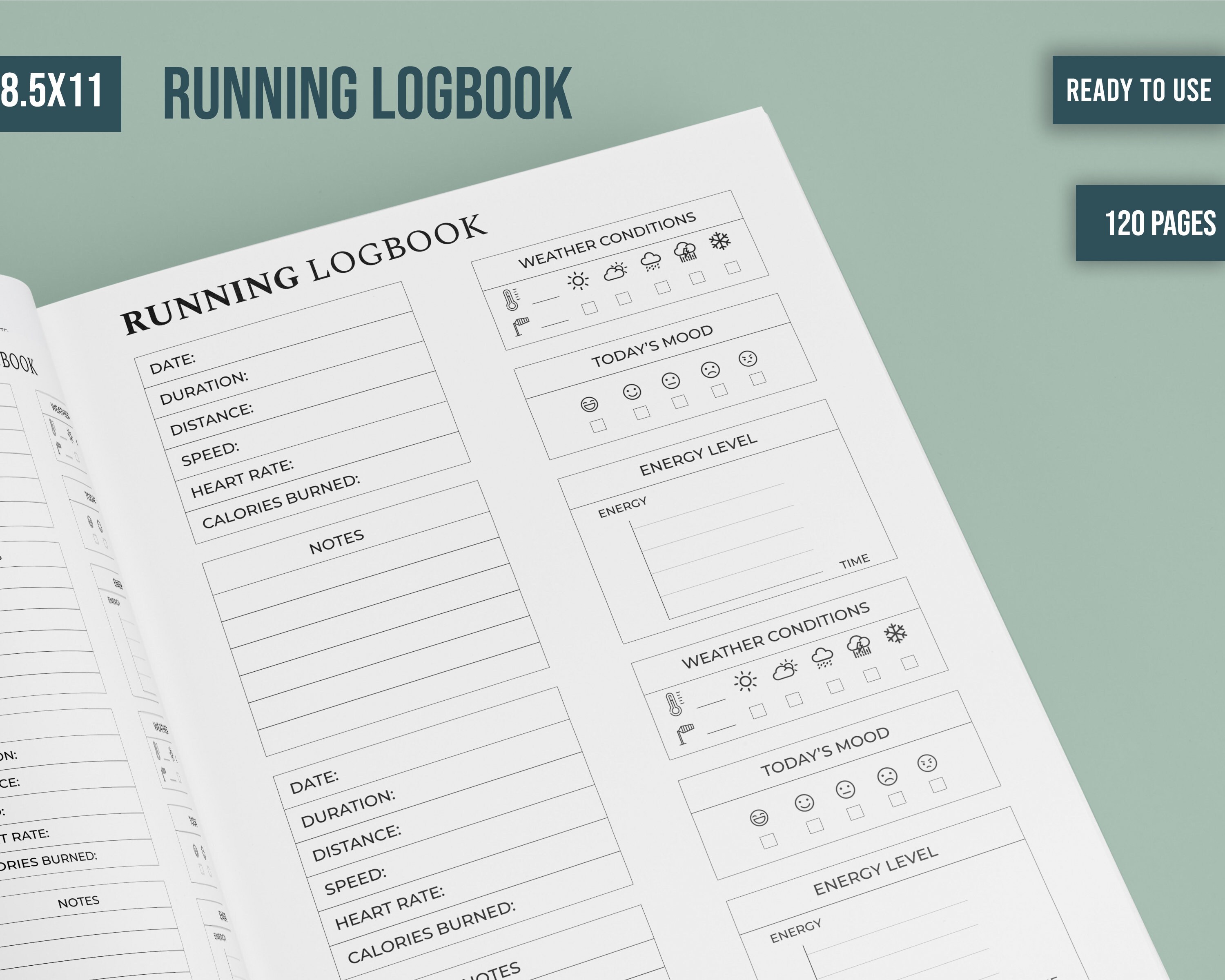 Running Logbook KDP Interior 8.5x11 Inches 120 Pages Commercial Use ...