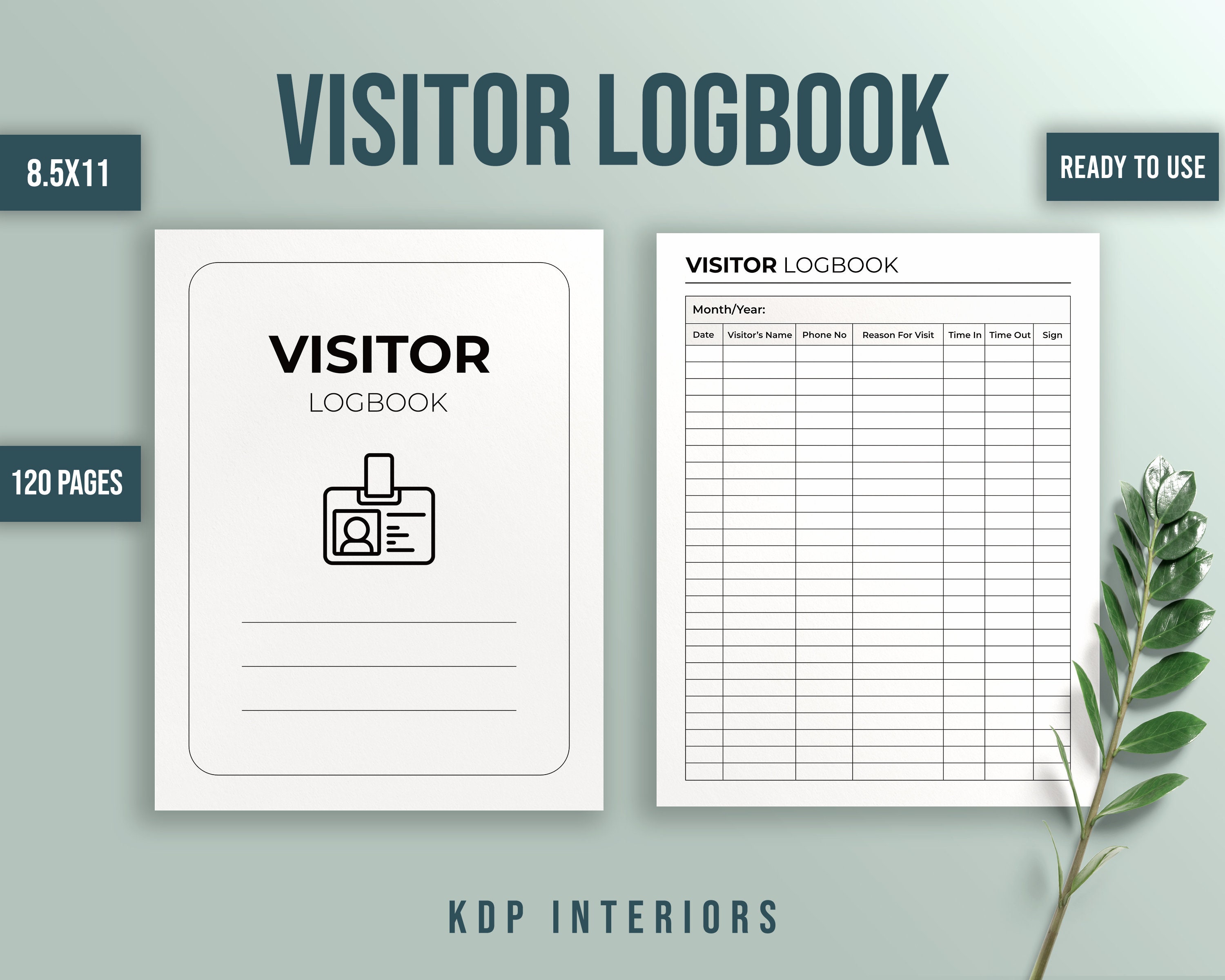 Visitor Logbook 8.5x11 Inches 120 Pages KDP Interiors Template Low ...