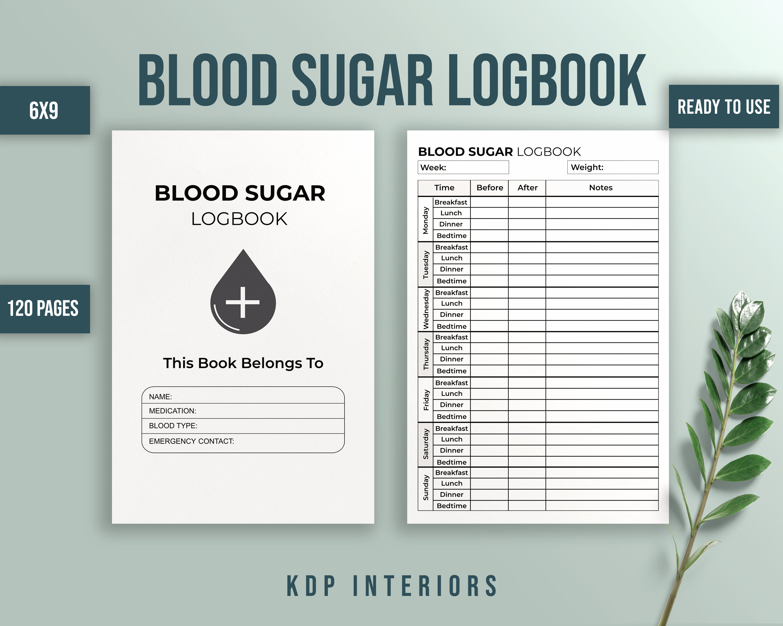 Blood Sugar Logbook 120 Pages Ready to Upload PDF 6x9 Inches KDP ...