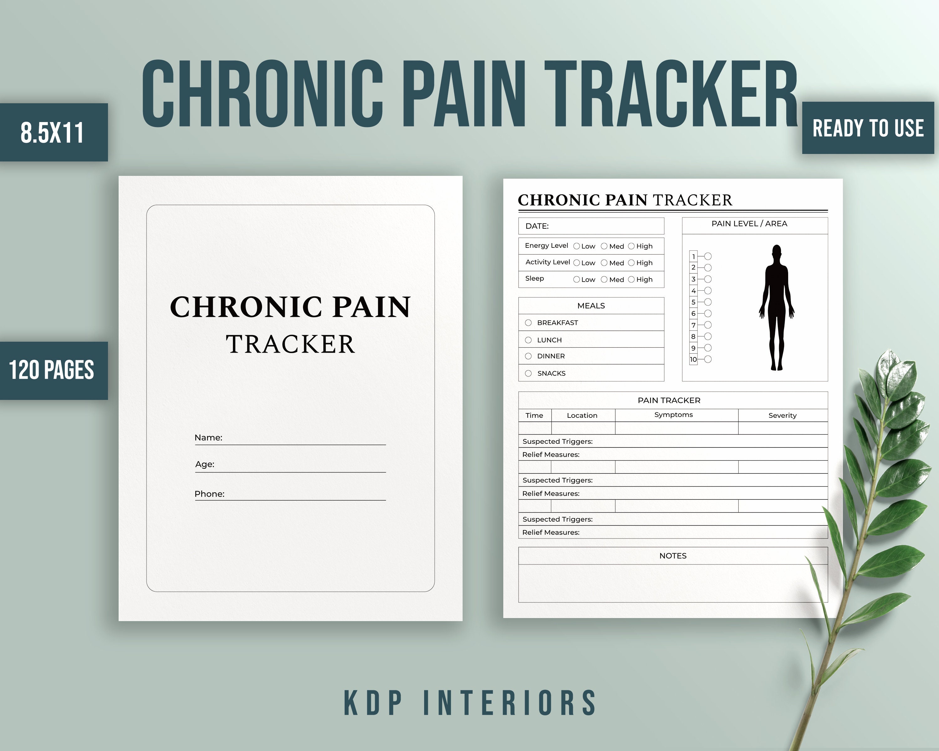 Chronic Pain Tracker 8.5x11 Inches KDP Interior Template Low Content ...
