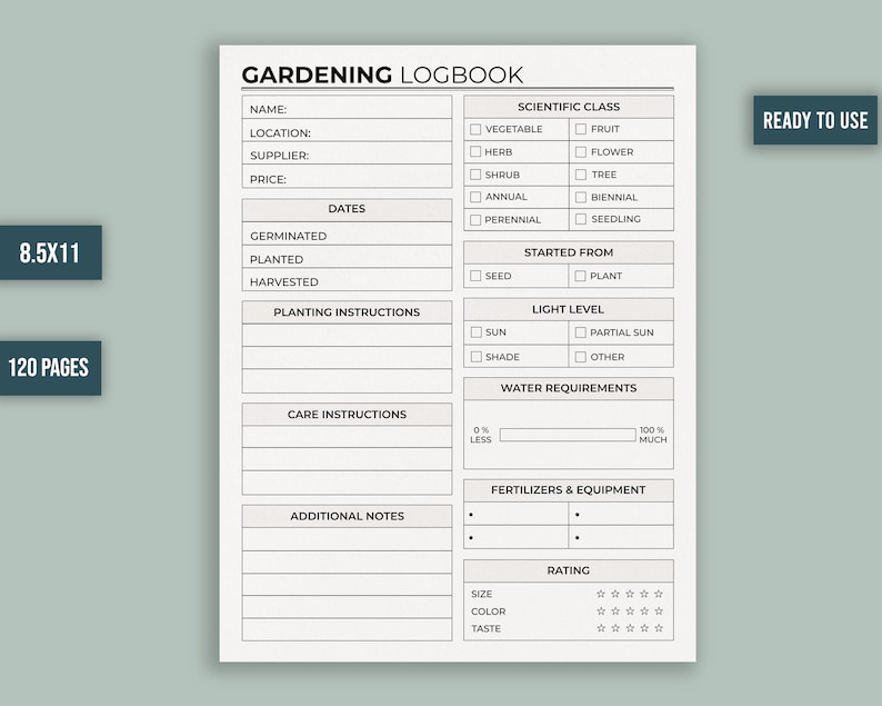 Gardening Logbook, Garden Planner, Gardening Organizer 8.5x11 Inches ...
