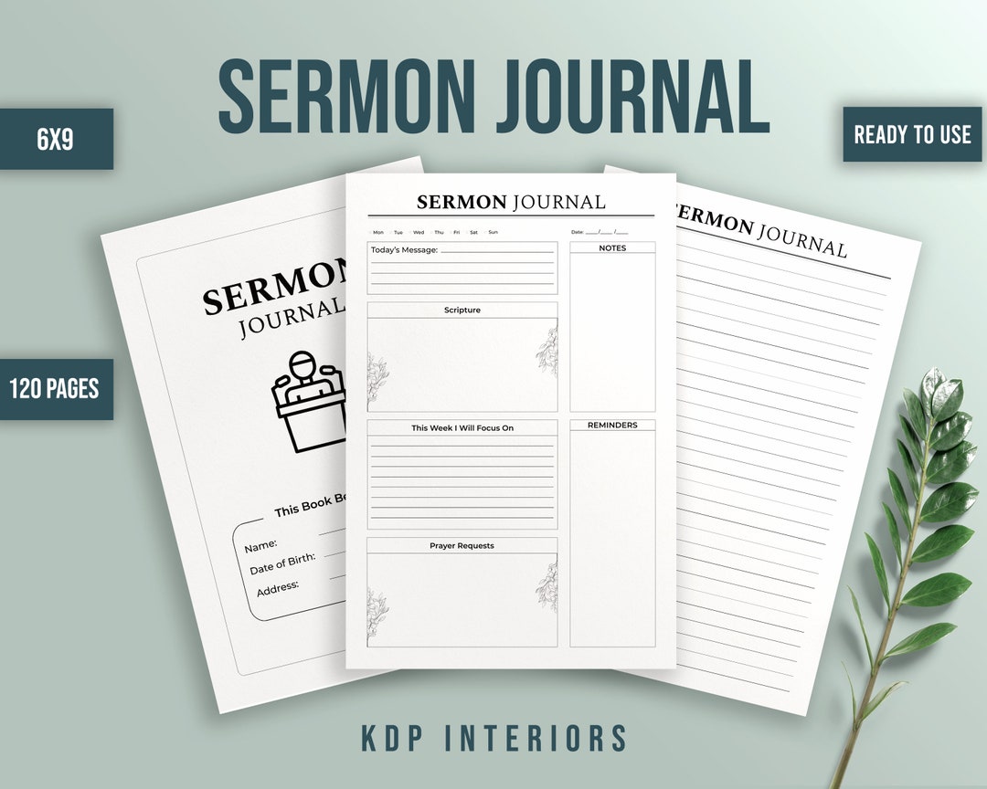 Sermon Journal Sermon Notes Planner KDP Interior 6x9 Inches 120 Pages ...